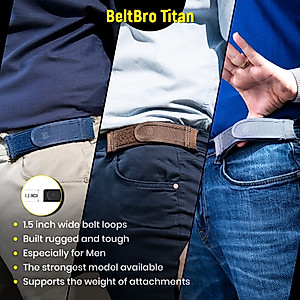 BeltBro Titan No Buckle Elastic Belt For Men — Pair of Medium Fits 1.5 Inch Belt Loops, Comfortable and Easy To Use — Guaranteed to Fit All Pants Attaches To Two Loops