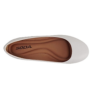Soda Kreme Comfortable Basic Shoes Women Ballet Flat Round Toe Gel Insole (6.5, White Pu*, Numeric_6_Point_5)