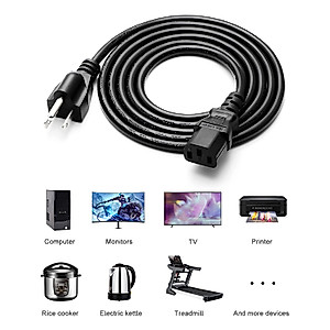 3 Prong AC Power Cord for Panasonic Plasma TV TC-P42U1 TC-P55ST30 TC-P50GT30 TC-P50GT50 TH50PZ85U TH50PZ85UA TC-P50X1 TH-42PX85UX TH-42PX80U Replacement 3 Slot TV Power Cable 6 ft