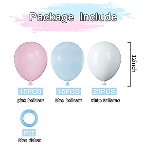 Pink and Blue Latex Balloons, 50 Pack 12 inch Pink Blue White Party Balloons with 33ft Ribbon for Gender Reveal Baby Shower Birthday Bridal Shower Wedding Party Decorations Supplies