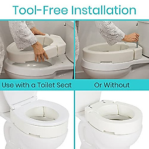 Vive Toilet Seat Riser - Raised Elevated Handle (Easy Clean) for Seniors, Elderly, Handicapped - Medical Handicap Bathroom Safety Recovery Height Chair Cushion Bowl Cover, Tall High Portable Extender