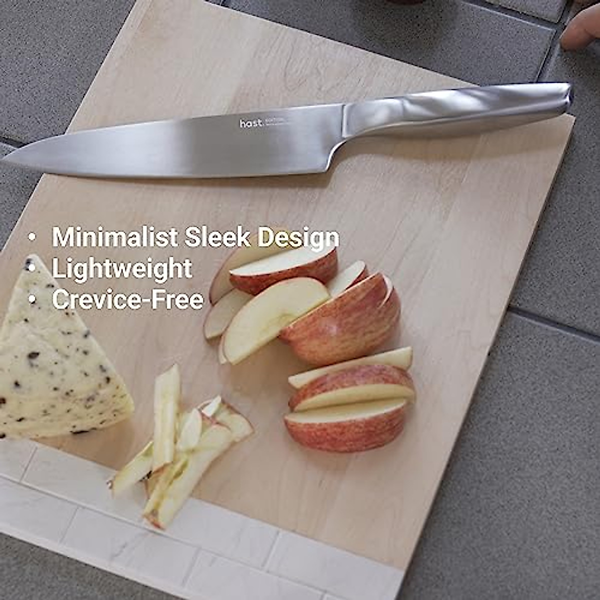 HAST Chef Knife-8 Inch-Professional Kitchen Knife-Ultra Sharp-Powder Steel-High Performance-Lightweight-Sleek Design-Ergonomic Handle-Minimalist Kitchen Decor (Matte Stainless)