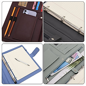 Wonderpool A4 PU Leather Ring Holder Writing Portfolio Multi Document Case with Removable Binder Clipboard and Functional Pocket for Organizer Office Travel School (Blue)