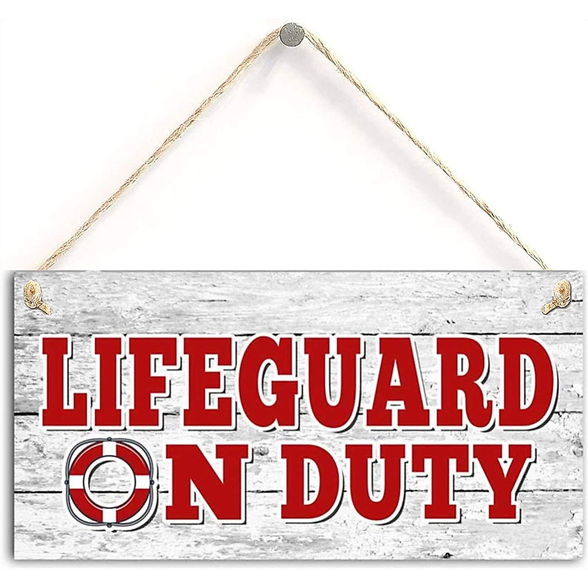Lifeguard ON Duty Sign Swimming Pool Sign Home Decor Wood Sign，Hanging Wall Art, Decorative Funny Sign,Garden Sign 10"x5"