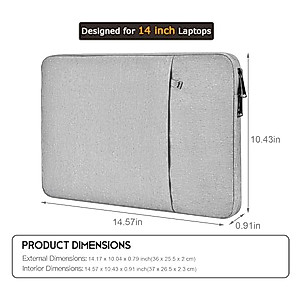14 inch Laptop Sleeve Case for HP Lenovo Dell ASUS Acer Chromebook 14, HP Stream 14, Dell XPS 15, Inspiron 14, Lenovo ideapad 14, Asus Zenbook 14, Razer Blade 15 Water-Resistant Computer Bag -Grey
