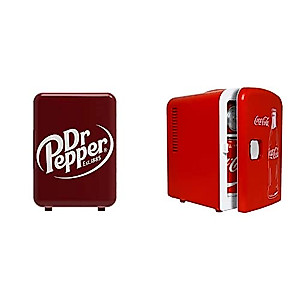 CURTIS MIS135DRP DR. Pepper Mini Portable Compact Personal Fridge Cooler, 6 Cans, Maroon & Coca-Cola Classic Coke Bottle 4L Mini Fridge w/ 12V DC and 110V AC Cords, 6 Can Portable Cooler, Red