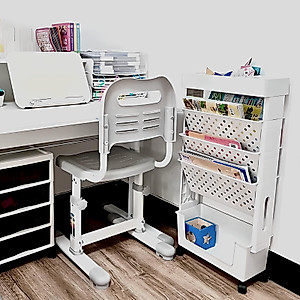 5 Tier Mobile Bookshelf Rolling Book Rack with Wheels, Removable Storage Bookcase Slim Rolling Storage Book Cart for Students Teachers and Adult in School Home Office