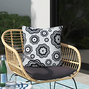 JASEN Black and White Floral Outdoor Pillow Cover, Outdoor Pillow Covers 18x18 Waterproof Set of 2, Decorative Throw Pillow Cover for Outside Patio Furniture Garden (No Inserts)