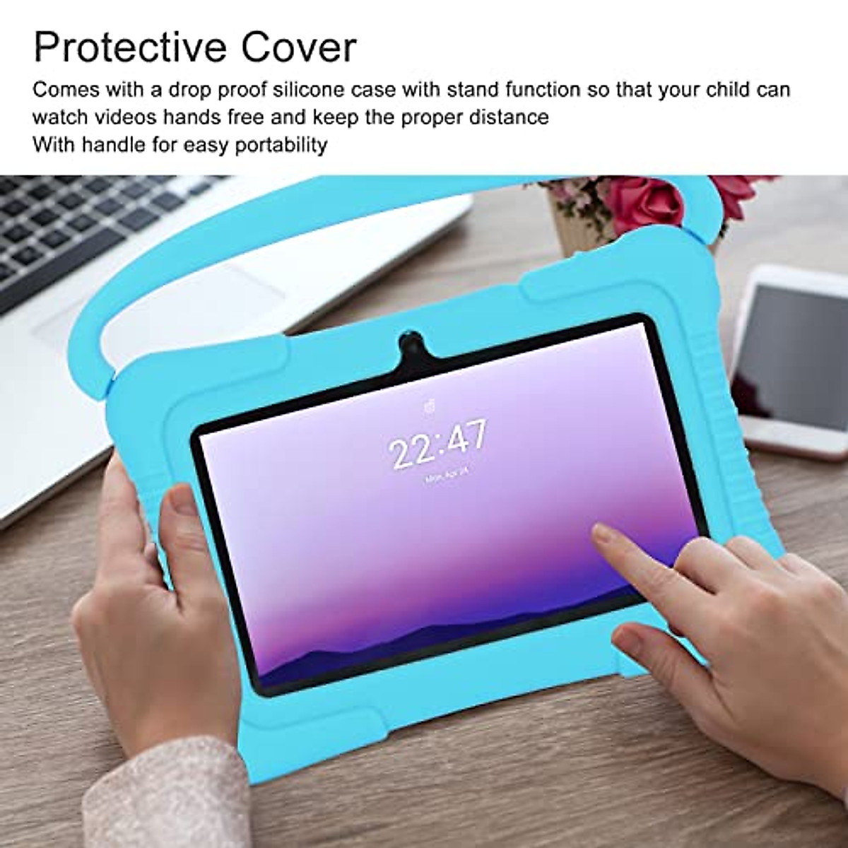 Airshi Kids Tablet, Support Up to 128GB Memory Card Children Tablet 7in Portable Quad Core Dual Camera for Home (US Plug)