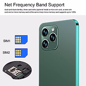 I14pro max Unlocked Smartphone 4G, Unlocked Cell Phone with 6.1 Inch LCD 720P IPS HD Screen, Support Dual Camera, Face Unlock, Dual SIM 3G Mobile Phone, MTK6737, 4G 48G, Dual Band 5G WiFi(Dark Green)