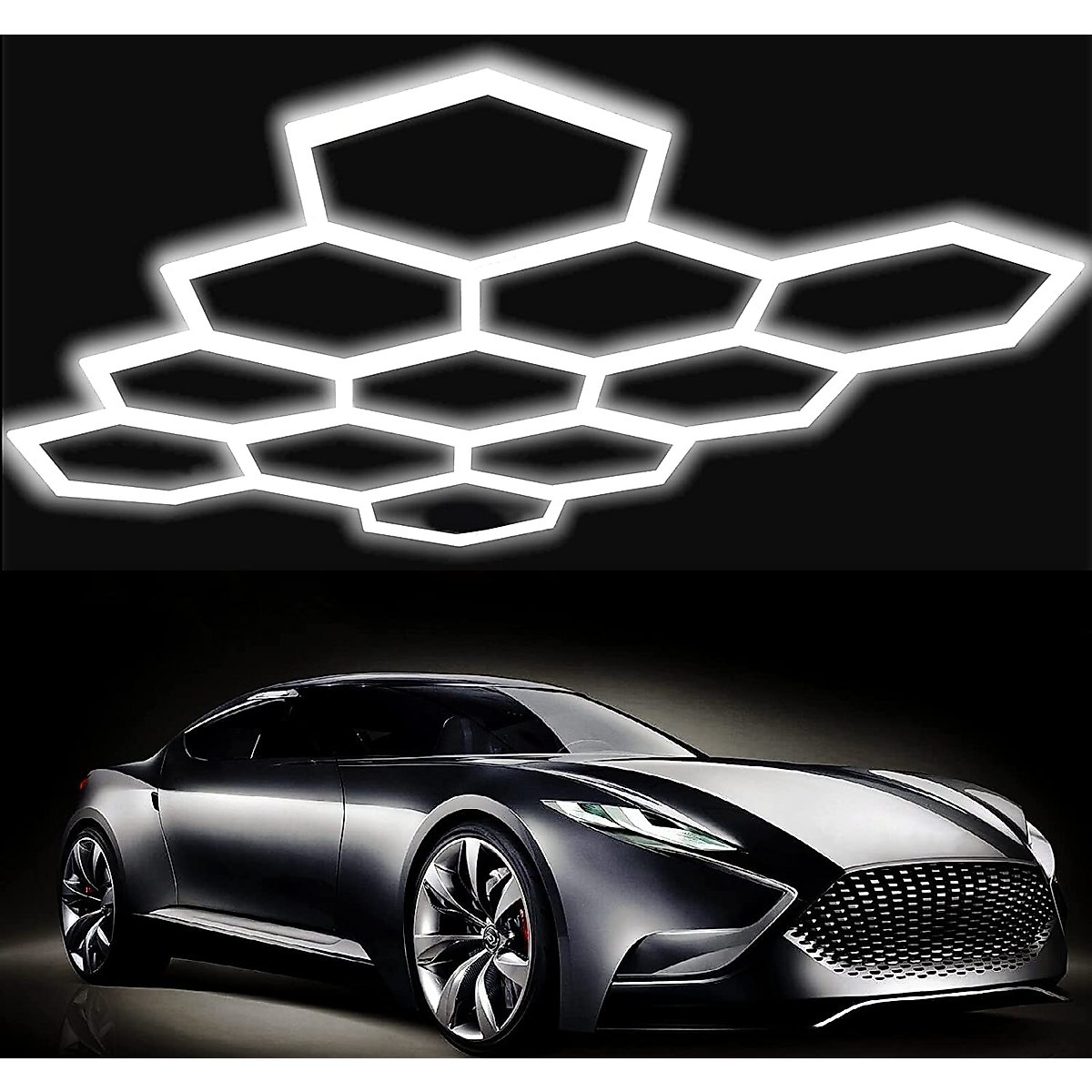 SENKOYU DIY Plug in Hexagon LED Garage Light for Workshop Gym Detail Shop, Size Customizable Hexagonal Honeycomb Grid System (11 Hexagonal Grid System)