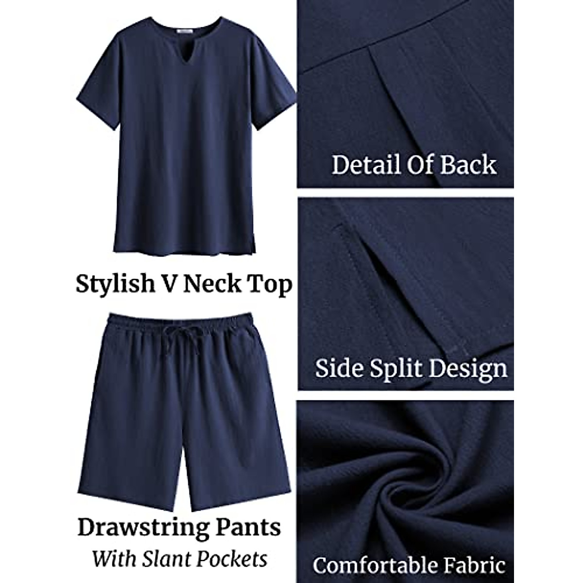 COOFANDY Men's 2 Pieces Short Sets Cotton Henley Shirts Short Sleeve Casual Beach Shorts Summer Yoga Outfits