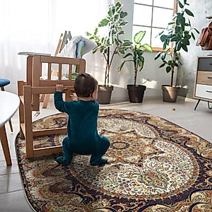 Boho Tribal Area Rug 4'x6', Washable Persian Distressed Large Throw Mat Soft Faux Wool Bohemian Bedroom Rug Nursery Carpet Black Rug Accent Rugs for Living Room Dining Entrance Home Decor