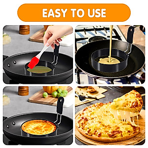 4" Egg Rings Set of 4, Round and Suqare Egg Rings for Frying Eggs with Silicone Handle Large Egg Ring Stainless Steel Egg Cooking Rings for Griddle Frying Eggs Egg Mcmuffins Breakfast