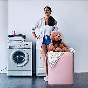 2 Pack Laundry Basket, NOBLE DUCK 65L Collapsible Foldable Laundry Hamper with Handles for Dirty Clothes, Toys Organizer, Pink Laudry Basket for Baby Girls