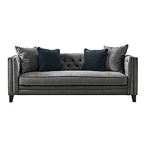 Acanva Luxury Tuxedo Velvet Tufted Track Arm Living Room Sofa, 85”W Couch, Grey