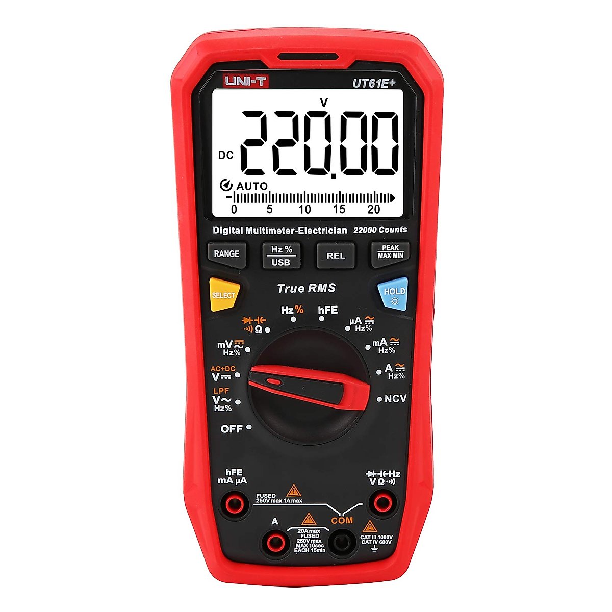 UNI-T Digital Multimeter UT61E Plus UT61E+ 22000 Counts True RMS 1000V AC DC USB Transmission NCV Voltage AC/DC Current Resistance Capacitance Frequency Duty Cycle Bandwidth hFE Peak Hold
