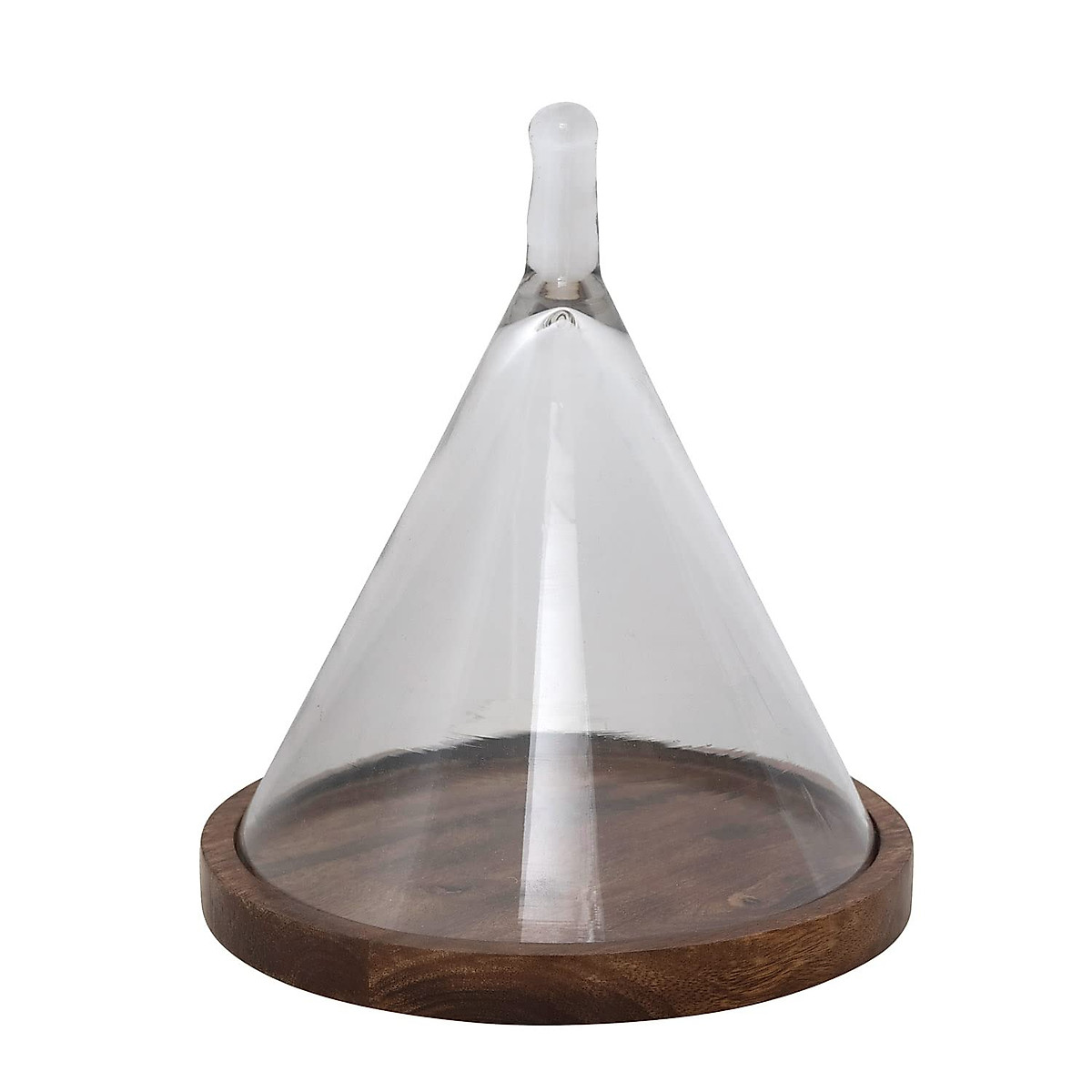 Creative Co-Op Glass Cone Shaped Cloche with Mango Wood Base
