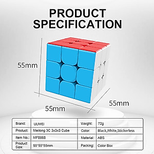 UUWEI 3x3x3 Speed Cube,Stickerless Magic Cube, Smooth Turning Puzzle Box with Anti-Sticky Design, The Most Educational Toy to Effectively Improve Your Child's Concentration and responsiveness