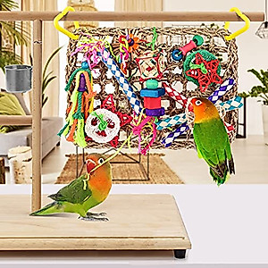 KATUMO Bird Toys, Bird Foraging Wall Toy, Edible Seagrass Woven Climbing Hammock Mat with Colorful Chewing Toys, Suitable for Lovebirds, Finch, Parakeets, Budgerigars, Conure, Cockatiel