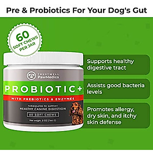 PawMedica Dog Probiotics and Digestive Enzymes, Probiotics for Dogs Made in USA, Pet Probiotic Chews for Dogs, Prebiotics & Probiotic Dog Digestive Support, Probiotic Treats - 60 Dog Probiotic Chews