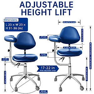 Medical Dental Assistant Chair with Swivel Armrests Rolling Medical Chair, Ergonomic, PU Leather Swivel Dentist Stool with Backrest for Clinic, Home, Laboratory, Blue