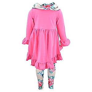 Unique Baby 3 Piece Girls Fall Winter Clothes Set Kid and Toddler Girl Leggings, Long Sleeve Shirt and Scarf Outfit (4 Years, Grey Floral)