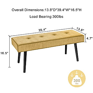 Comfy to go Entryway Bench - Bench for Bedroom, Modern Ottoman End of Bed, Corduroy Padded Benches for Living Room, Foyer, Mudroom, Hallway - 39" L x 14" W x 17" H