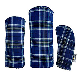 Sunfish Tartan Golf Headcover Set Blue Plaid - Driver, Fairway, Hybrid