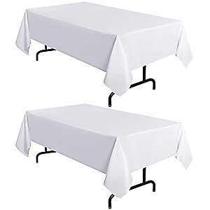 sancua 2 Pack White Tablecloth 60 x 102 Inch, Rectangle 6 Feet Table Cloth - Stain and Wrinkle Resistant Washable Polyester Table Cover for Dining Table, Buffet Parties and Camping