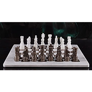 RADICALn 15 Inches Large Handmade White and Grey Oceanic Weighted Marble Full Chess Game Set for Adults Staunton and Ambassador Gift Style Tournament Chess Sets