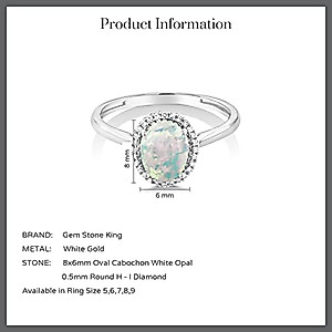 Gem Stone King 10K White Gold 8X6MM Oval Gemstone Birthstone & White Diamond Halo Engagement Ring | Wedding Anniversary Promise White Gold Ring For Women | Size 5,6,7,8,9