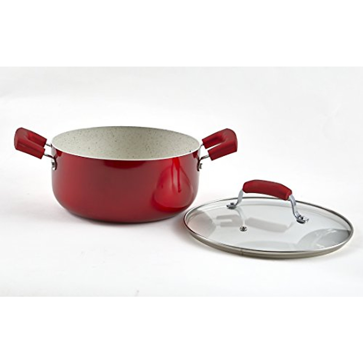 IMUSA USA 4.9Qt Ruby Red Nonstick Dutch Oven with Glass Lid and Soft Touch Handles, 5 Quarts