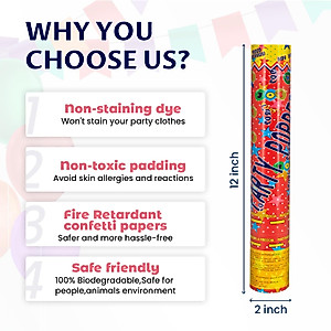 Confetti Cannon 12Inch Multicolor confetti popper party streamer Biodegradable 12Pack Party Popper Streamer Shooters for Weddings Birthdays Graduations Baby Showers Christmas New Year Celebrations