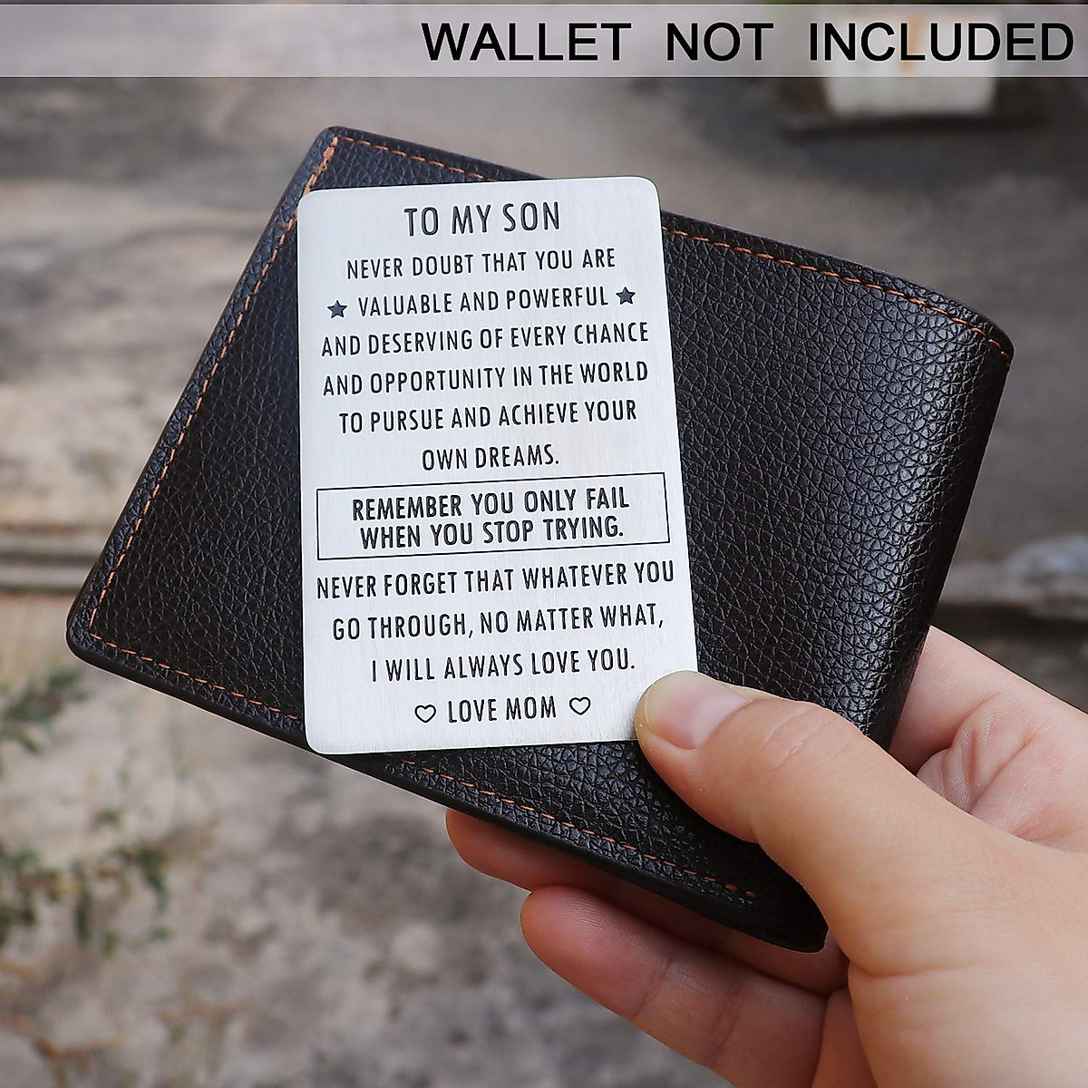 Inspirational Engraved Wallet Inserts to My Son from Mom, Gifts for Son with Motivational Quote, Wallet Insert Cards for Graduation Birthday Gift Ideas