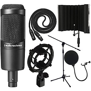 Audio-Technica AT2035 Cardioid Condenser Microphone with XLR Cable, Audio-Technica AT8458 Shockmount, Isolation Shield