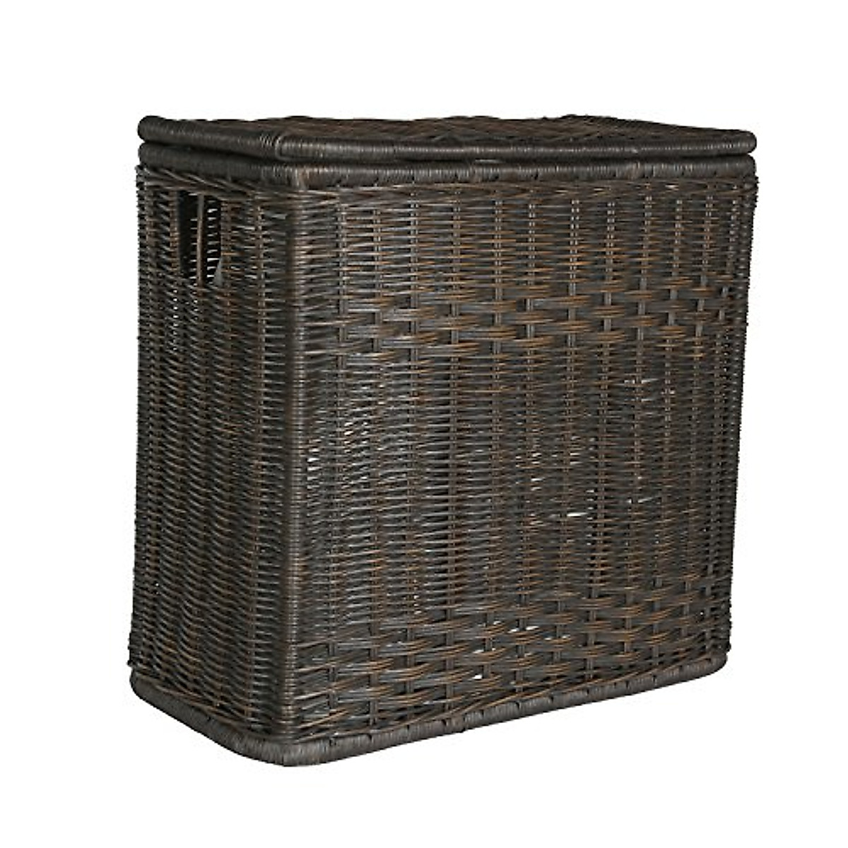 The Basket Lady 3-Compartment Wicker Laundry Sorter Hamper, 30 in L x 15 in W x 28 in H, Antique Walnut Brown