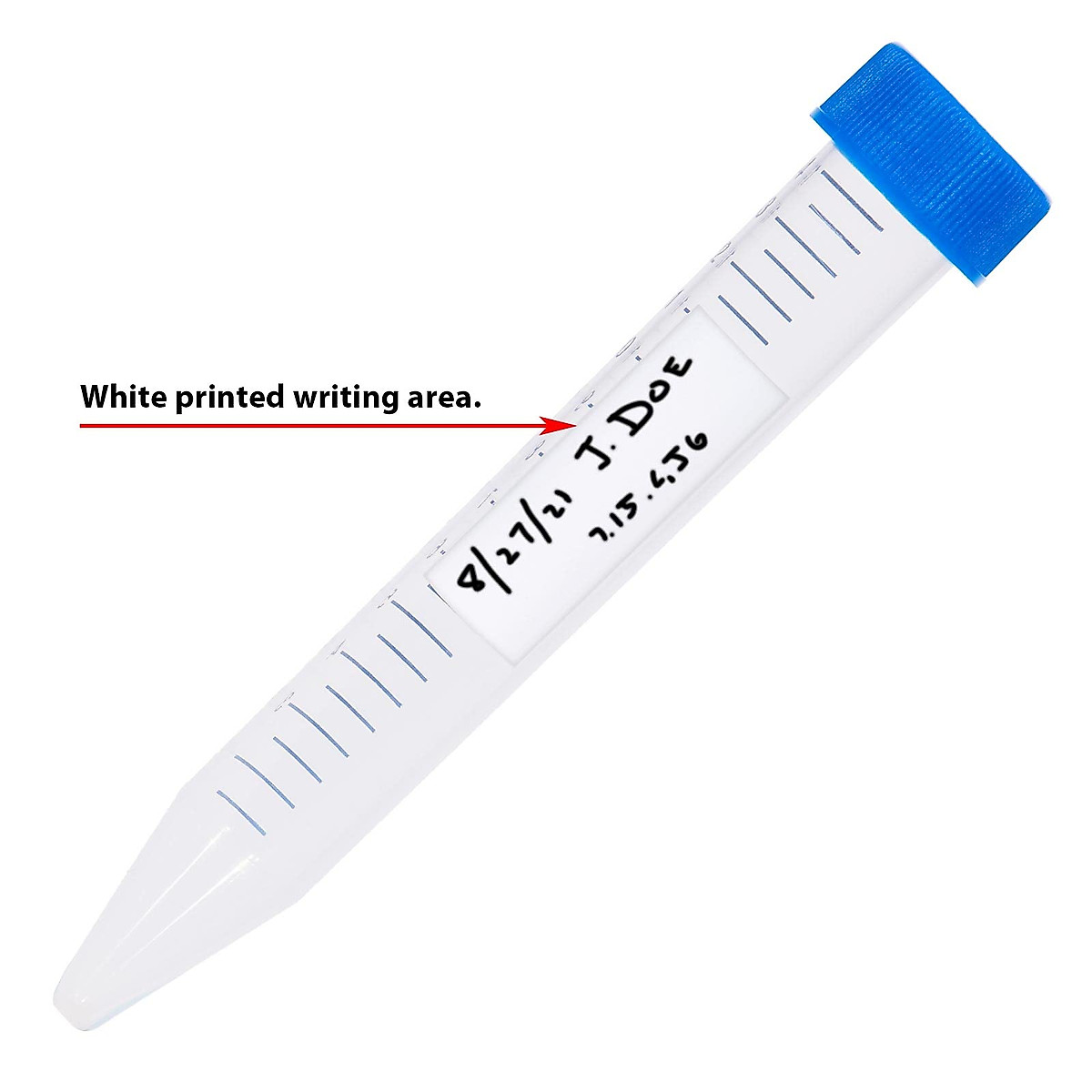 Globe Scientific 6285 Polypropylene Centrifuge Tube with Attached Blue Flat Top Screw Cap, Sterile, Printed Graduation, Bag Pack, 15mL Capacity (Case of 500)