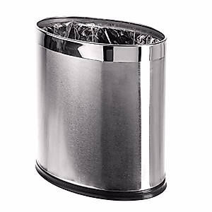 Brelso 'Invisi-Overlap' Open Top Stainless Steel Trash Can, Small Office Wastebasket, Modern Home Décor, Oval Shape