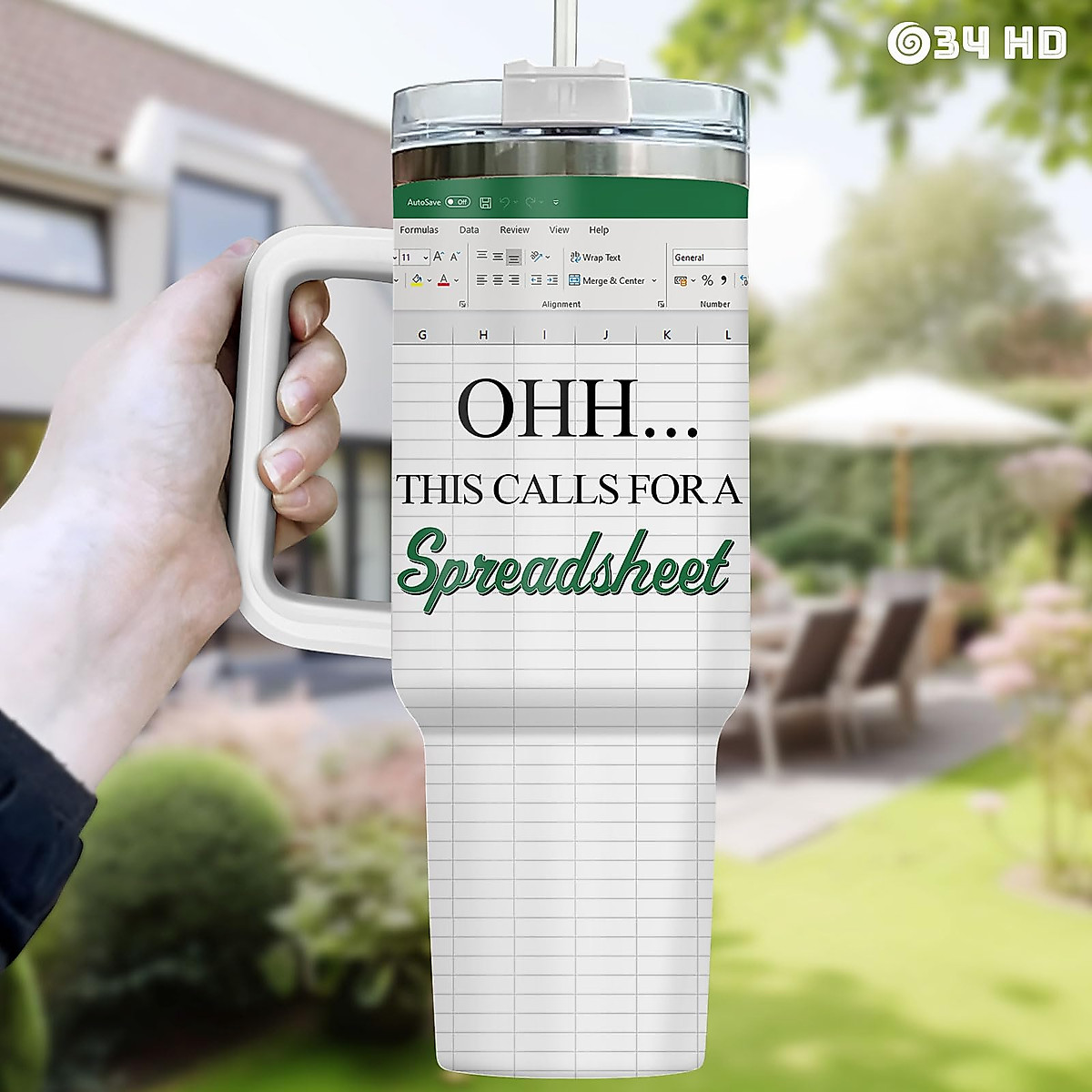 34HD Funny Excel Tumbler with Handle and Straw, 40oz Oh This Calls for A Spreadsheet Mug, Accountant Cup, Funny Gifts for Coworkers, Office and Boss Gifts Accounting