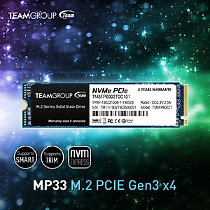 TEAMGROUP MP33 1TB SLC Cache 3D NAND TLC NVMe 1.3 PCIe Gen3x4 M.2 2280 Internal Solid State Drive SSD (Read/Write Speed up to 1,800/1,500 MB/s) Compatible with Laptop & PC Desktop TM8FP6001T0C101