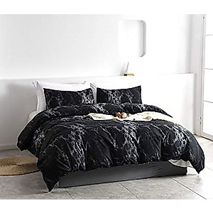 YERVEN Black Marble Duvet Cover Queen Comforter Cover Set Full 90"x90" Duvet Cover with 2 Pillow Shams Microfiber Soft Lightweight Hotel 3 Pieces White Bedding Set