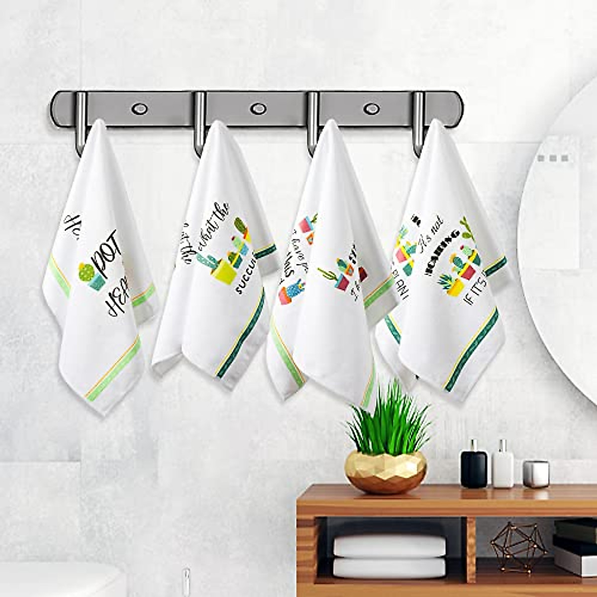 DDOFAH Funny Kitchen Towels and Dishcloths Sets of 4 Kitchen Towels with Sayings Tea Dish Towel for Cooking Baking New Home Gifts,Housewarming Gift Home Decorations