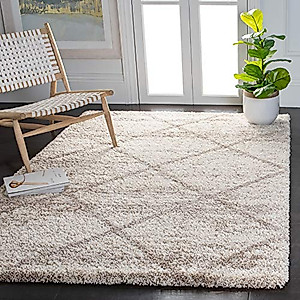 SAFAVIEH Hudson Shag Collection Area Rug - 6' x 9', Multi Ivory & Beige, Modern Trellis Design, Non-Shedding & Easy Care, 2-inch Thick Ideal for High Traffic Areas in Living Room, Bedroom (SGH281H)