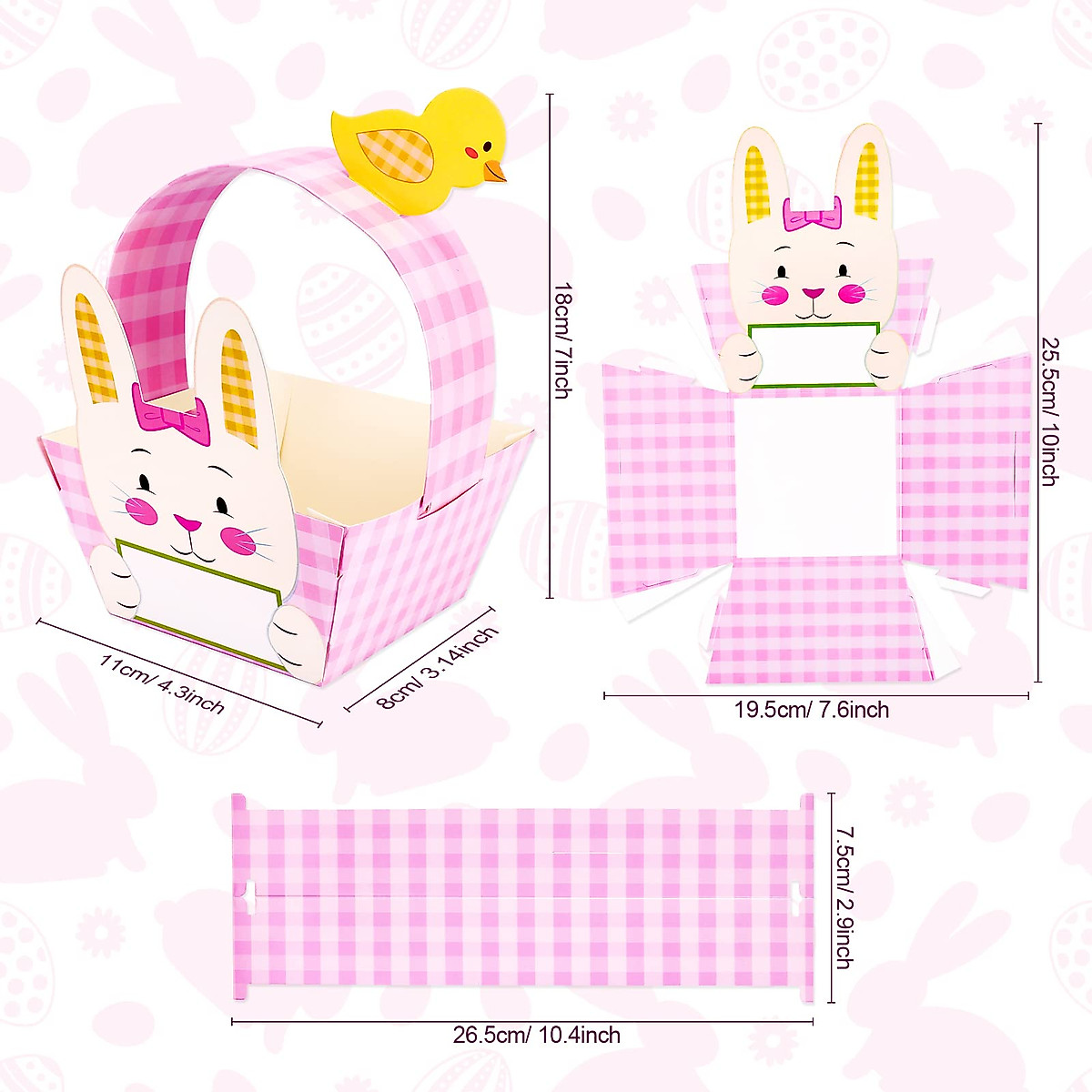 Qpout 12Pack Easter Baskets with Handle Bunny Paper Gifts Box with Bunny Chick Decoration Candy Container Suitable for Easter Egg Hunting Children Easter Crafts School Classroom Activities Home Decors