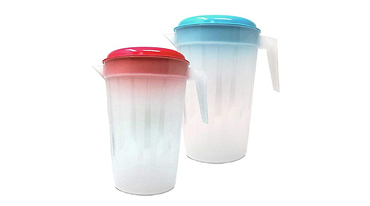 2 Pack 1 Gallon Plastic Pitchers with Lid & Handle for Beverages