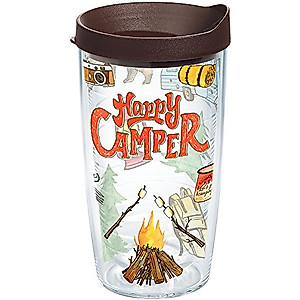 Tervis Happy Camper Tumbler with Wrap and Brown Lid 16oz, Clear