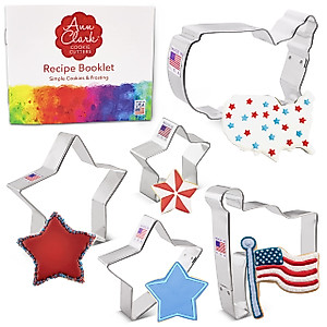 4th of July Memorial Day Patriotic Cookie Cutters 5-Pc. Made in USA by Ann Clark, Stars, Flag, America Map