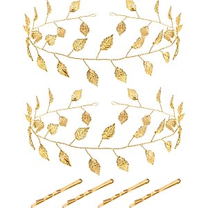 2 Pieces Headpieces Wedding Metal Hair Vine Headband, Gold Leaf Bridal Headpieces for Bride and Bridesmaid, Baby Shower, Photo Taking, Greek or Roman Costume (13.5 Inches)
