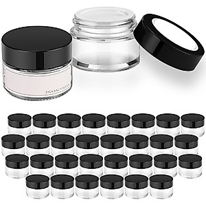 1 oz Small Glass Jars with Lids, 32 Pack Empty Round Clear Cream Jars with Black Lids & Inner Linner, Cosmetic Containers for Cream, Lotion, Powder, Candle, Mason
